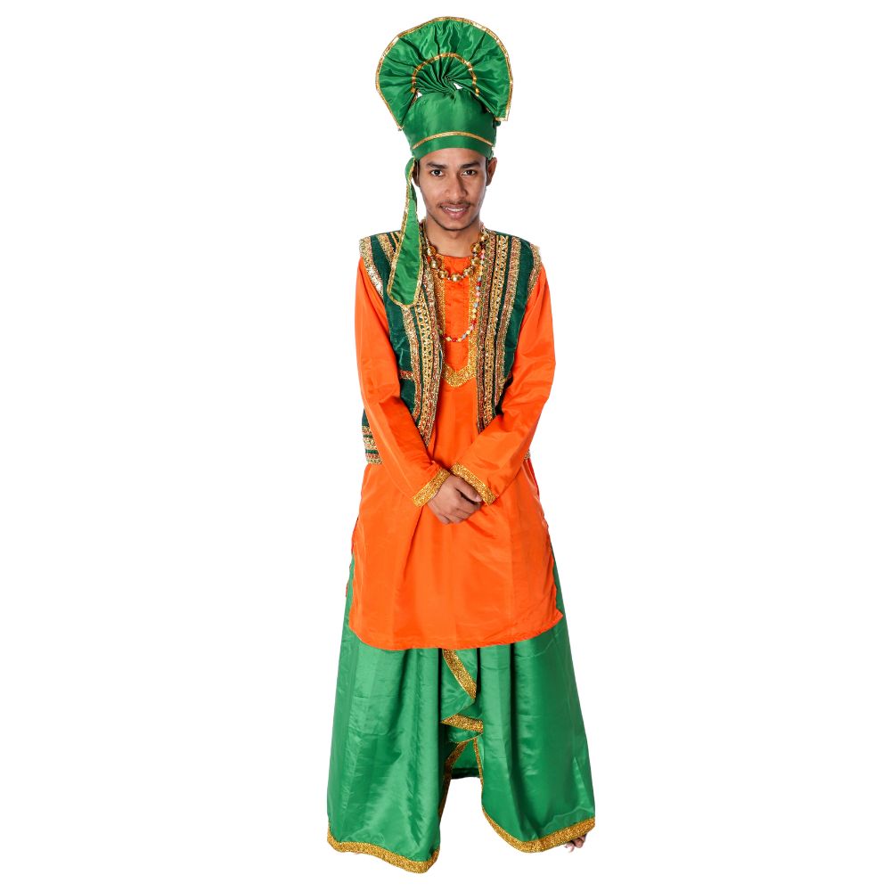 Bhangra Dance Costume for Boys – Punjabi Folk Dress in Orange & Green