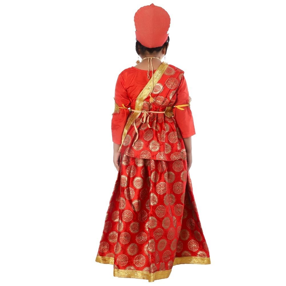Hindu Rani Fancy Dress Costume – Red Green Lehenga Set