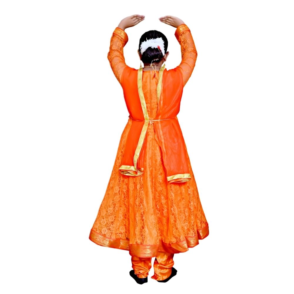 Anarkali Style Kathak Dance Dress Orange – Traditional Classical ...