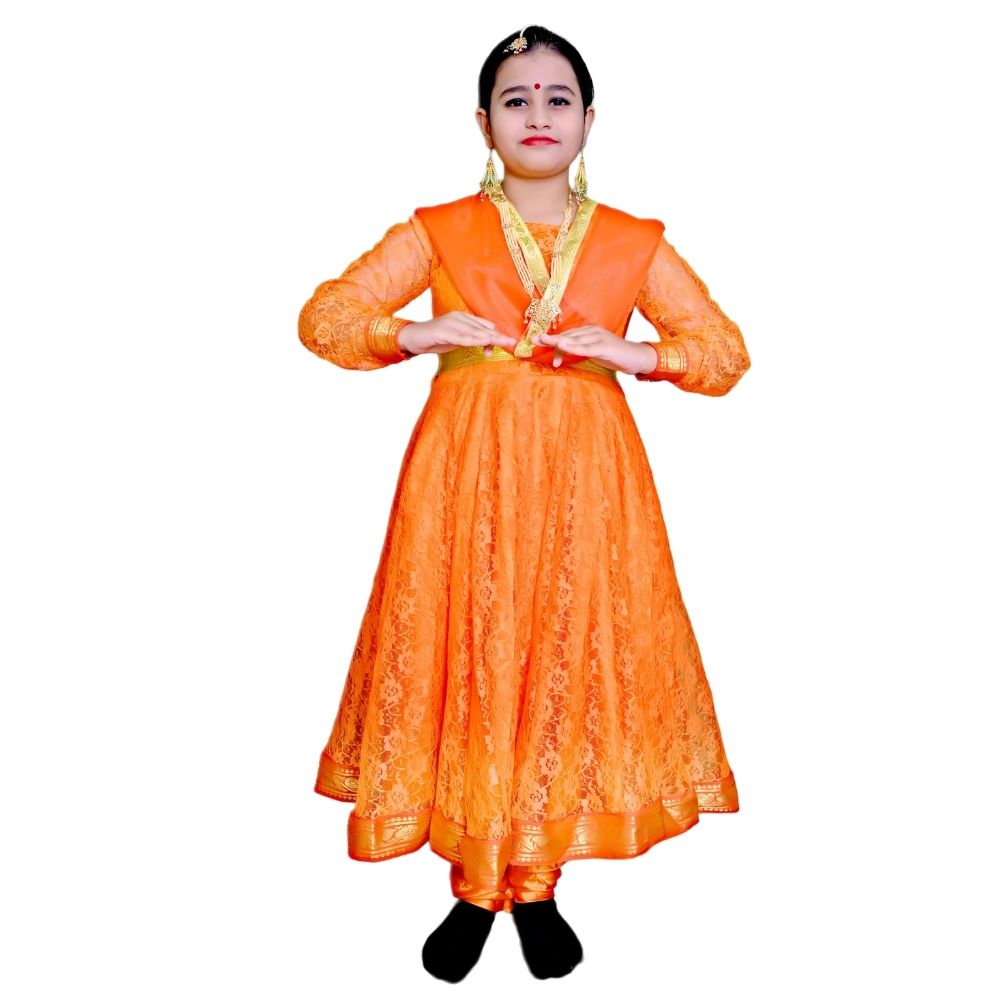 Anarkali Style Kathak Dance Dress Orange | Traditional Classical ...