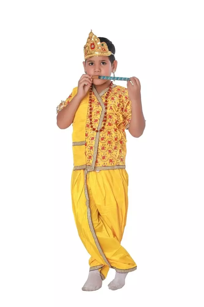 Lord Krishna Fancy Dress Costume Yellow | Kids Set