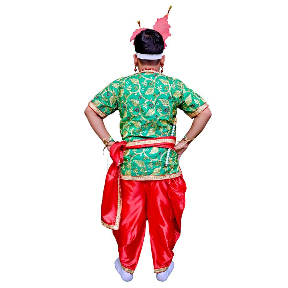 Krishna Fancy Dress Costume – Green & Red Janmashtami Set