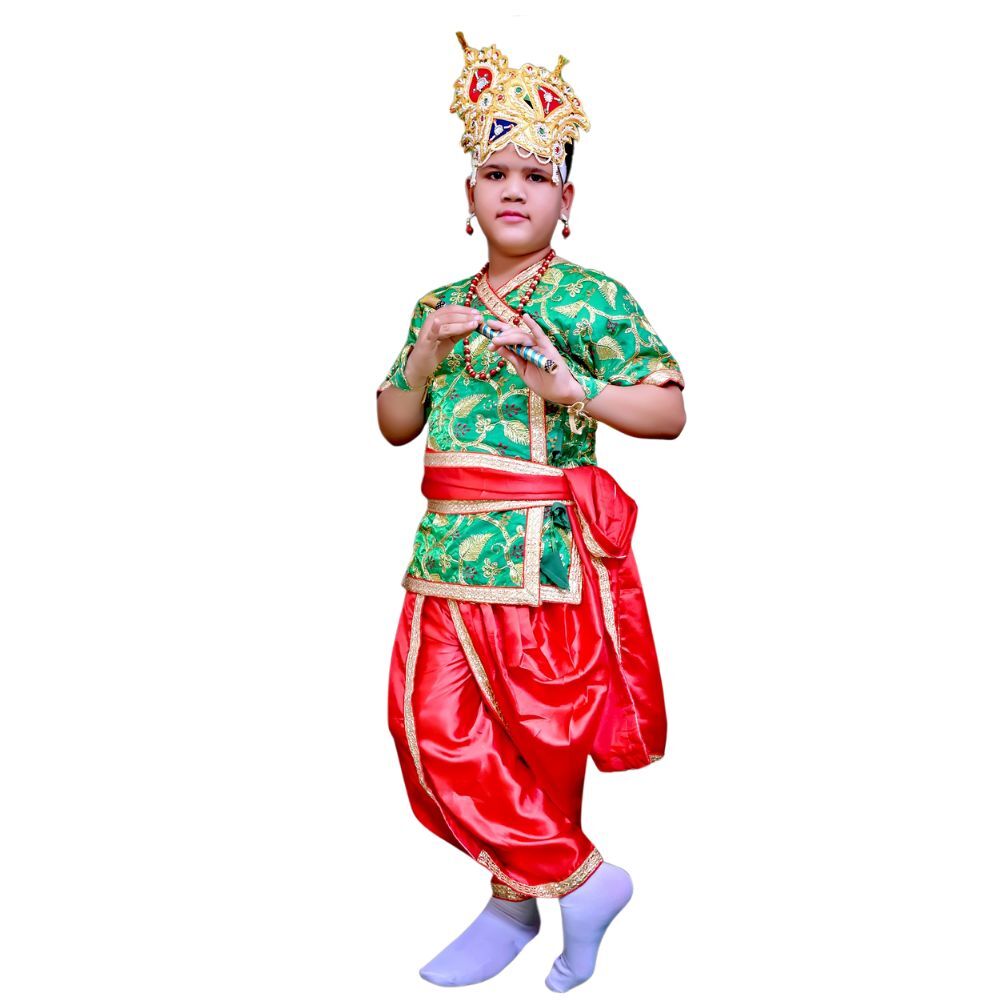 Krishna Fancy Dress Costume – Green & Red Janmashtami Set