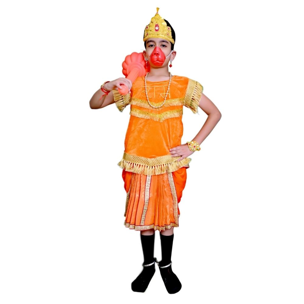 Lord Hanuman Fancy Dress Costume in Orange – Kids Mythological Costume ...