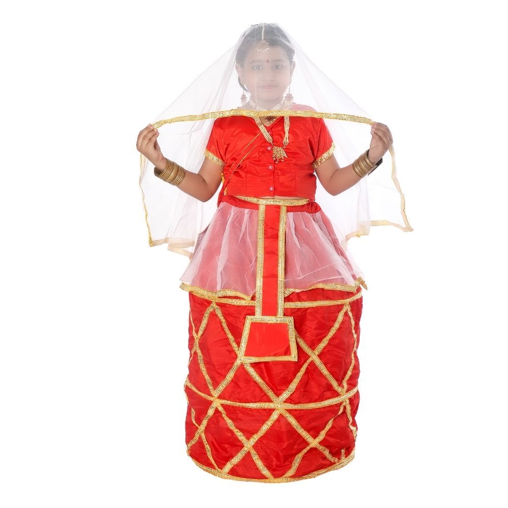 Manipuri Dance Fancy Dress Costume for Girls – White Red Classical ...
